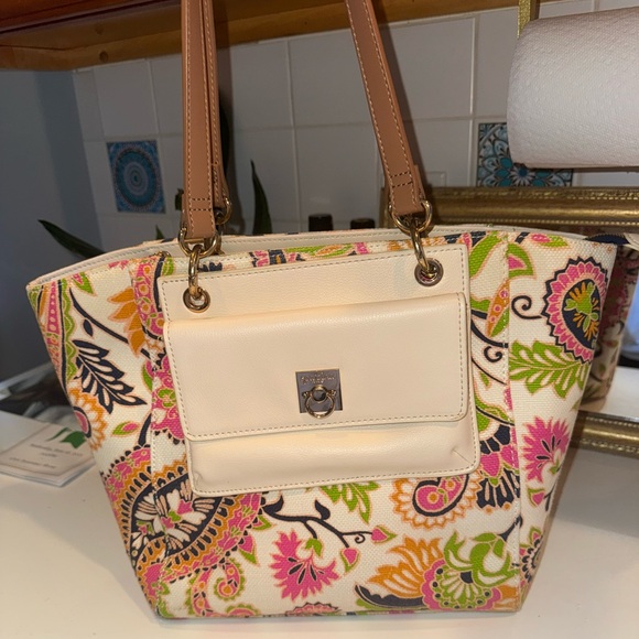 Spartina 449 | Bags | Spartina 449 Cream And Pink Floral Tote High Ebb ...